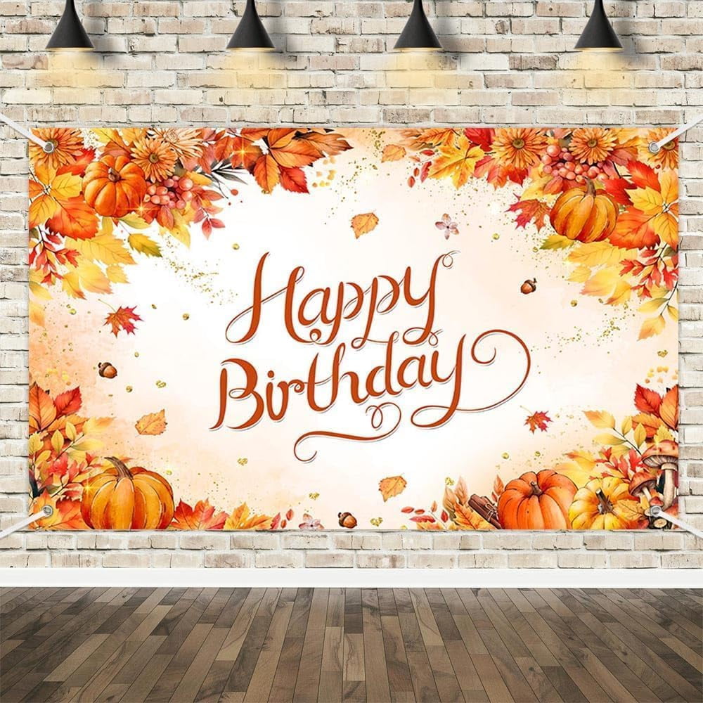 Fall Maple Leaves Pretty Happy Birthday Backdrop Banner Autumn Pumpkin ...