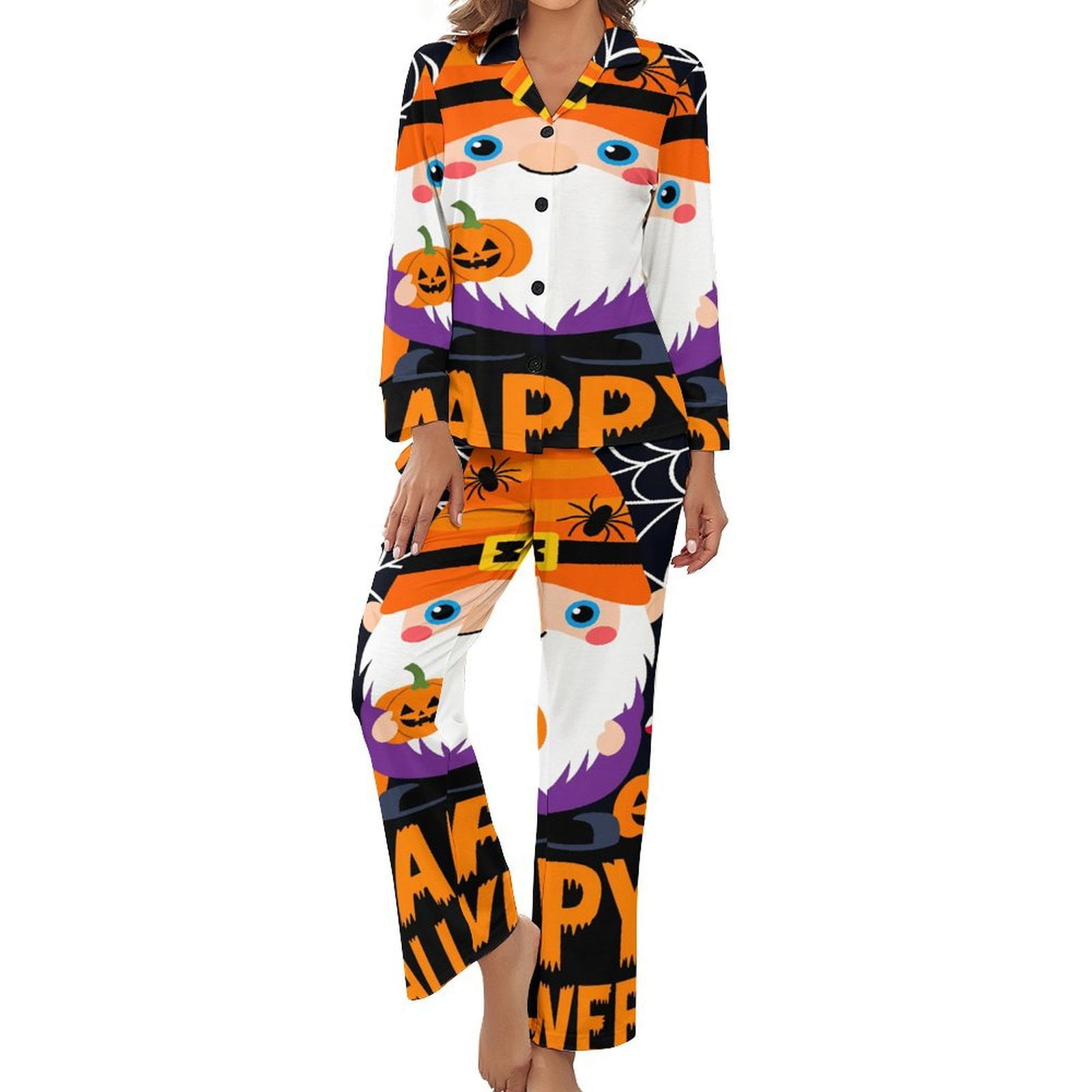 Fall Maple Leaves Pumpkin Printed Pajama Set for Couples, Women Men ...