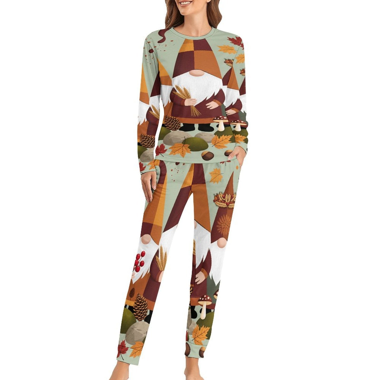 Fall Maple Leaves Pumpkin Printed Pajama Set for Couples, Women, Men ...