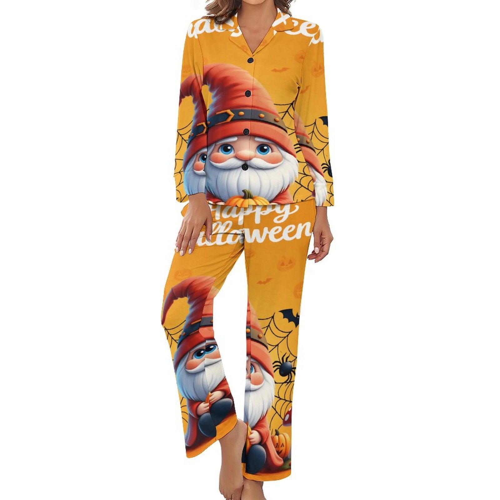 Fall Maple Leaves Pumpkin Printed Pajama Set for Couples, Women Men ...