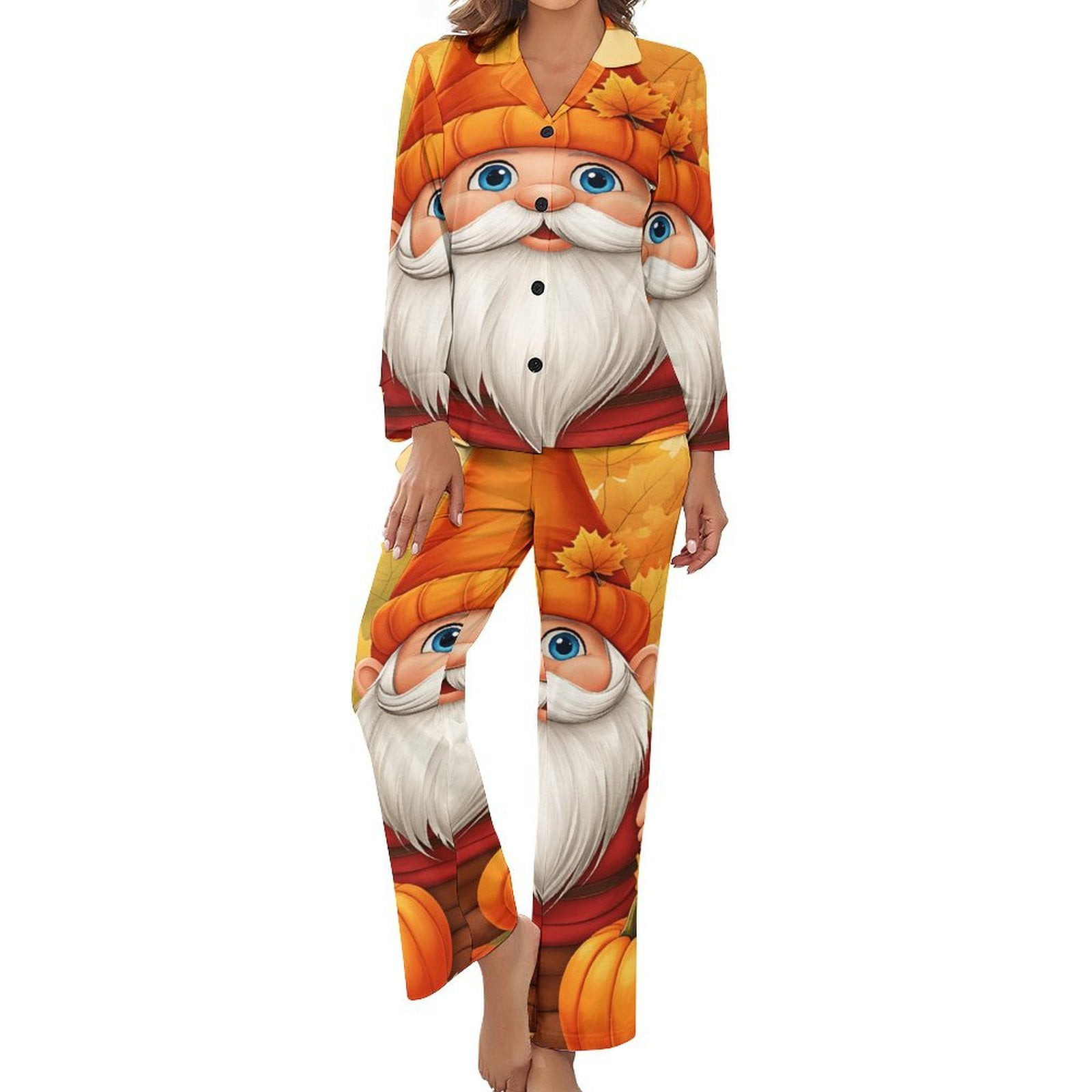 Fall Maple Leaves Pumpkin Printed Pajama Set for Couples, Women Men ...