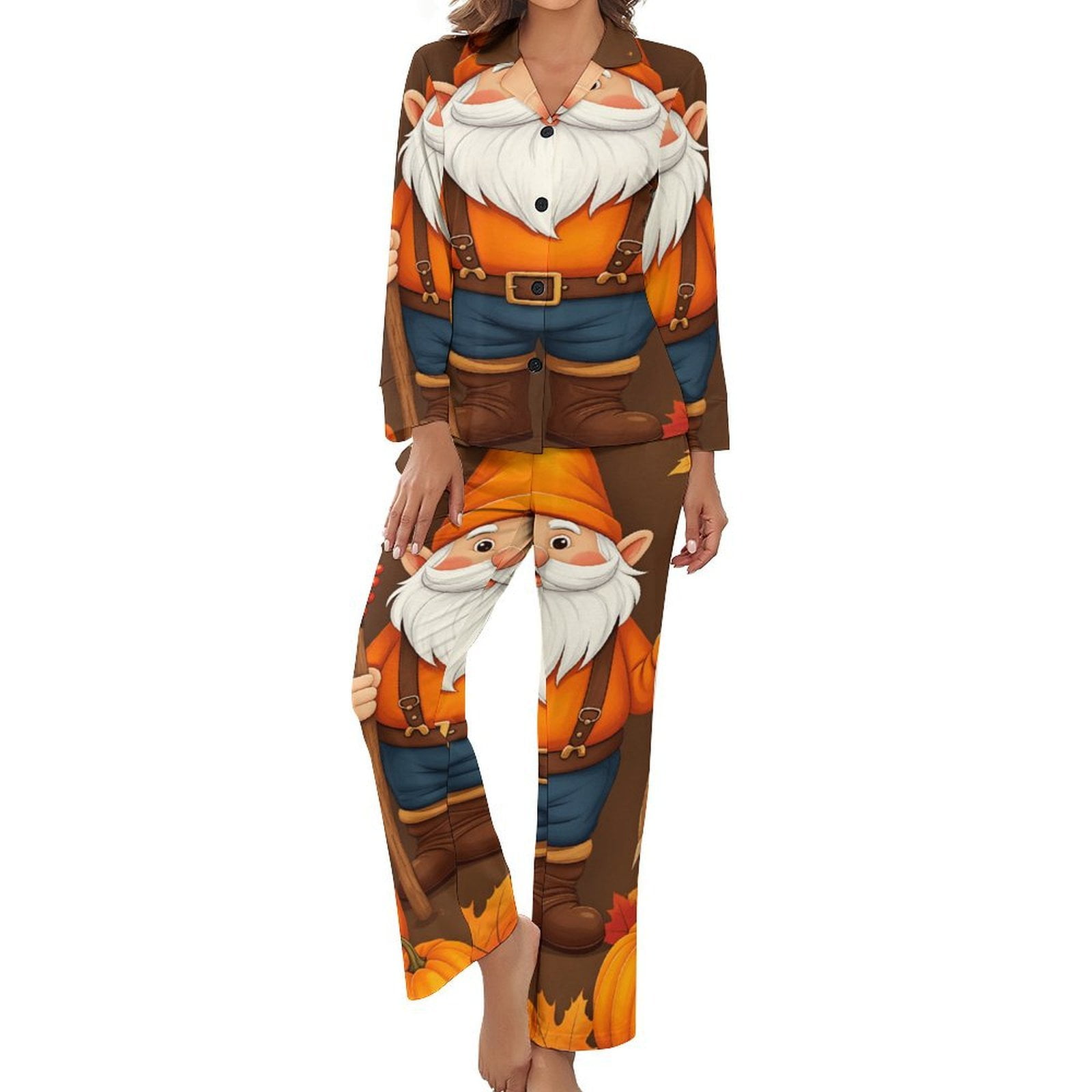 Fall Maple Leaves Pumpkin Printed Pajama Set for Couples, Women Men ...
