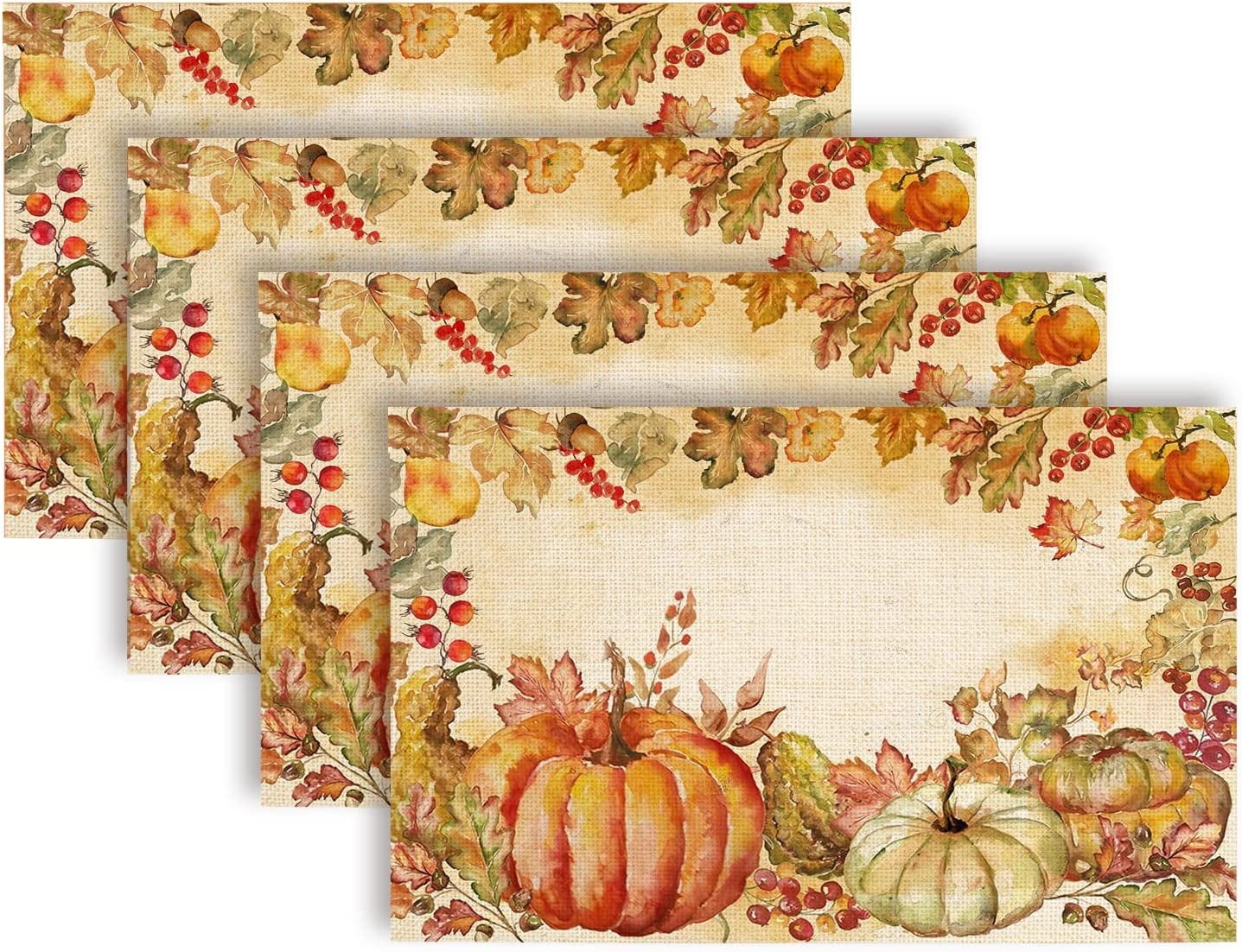 Fall Maple Leaves Pumpkins Placemats Set of 4 Autumn Leaf Table Mats ...