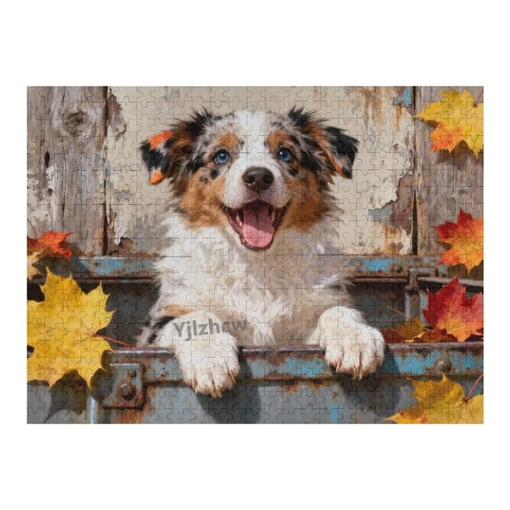 Fall Maple Leaves Puppy Wooden Jigsaw Puzzle 1000 Pieces for Adults ...