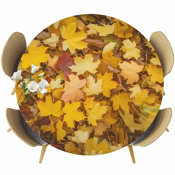 Fall Maple Leaves Round Tablecloth, Fitted Table Cover with Elastic for ...