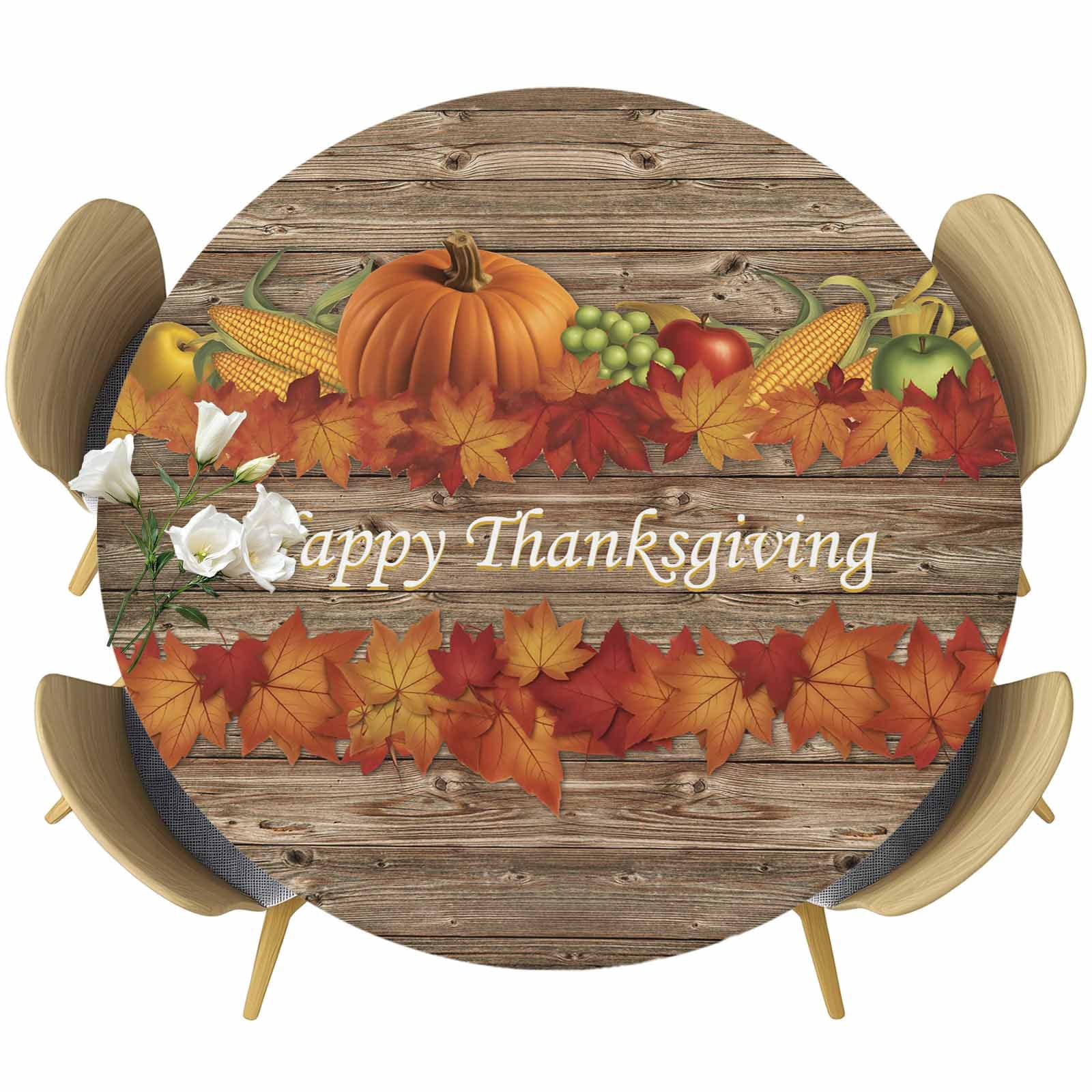 Fall Maple Leaves Round Tablecloth, Fitted Table Cover with Elastic for ...