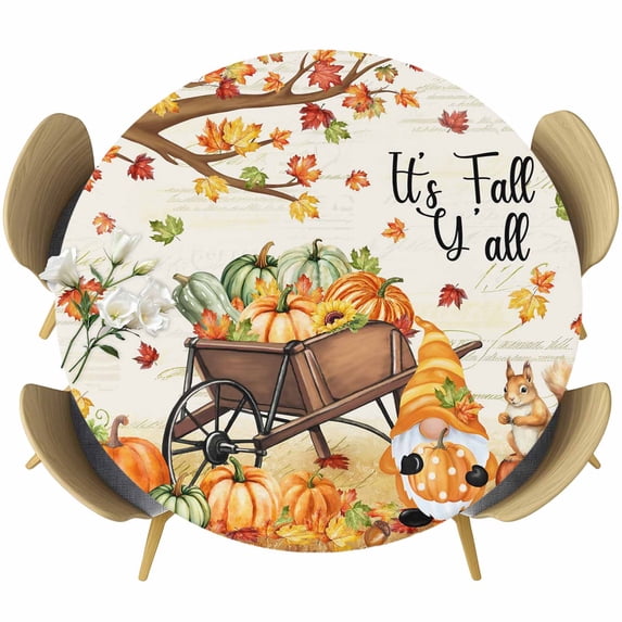 Fall Maple Leaves Round Tablecloth, Fitted Table Cover with Elastic for ...
