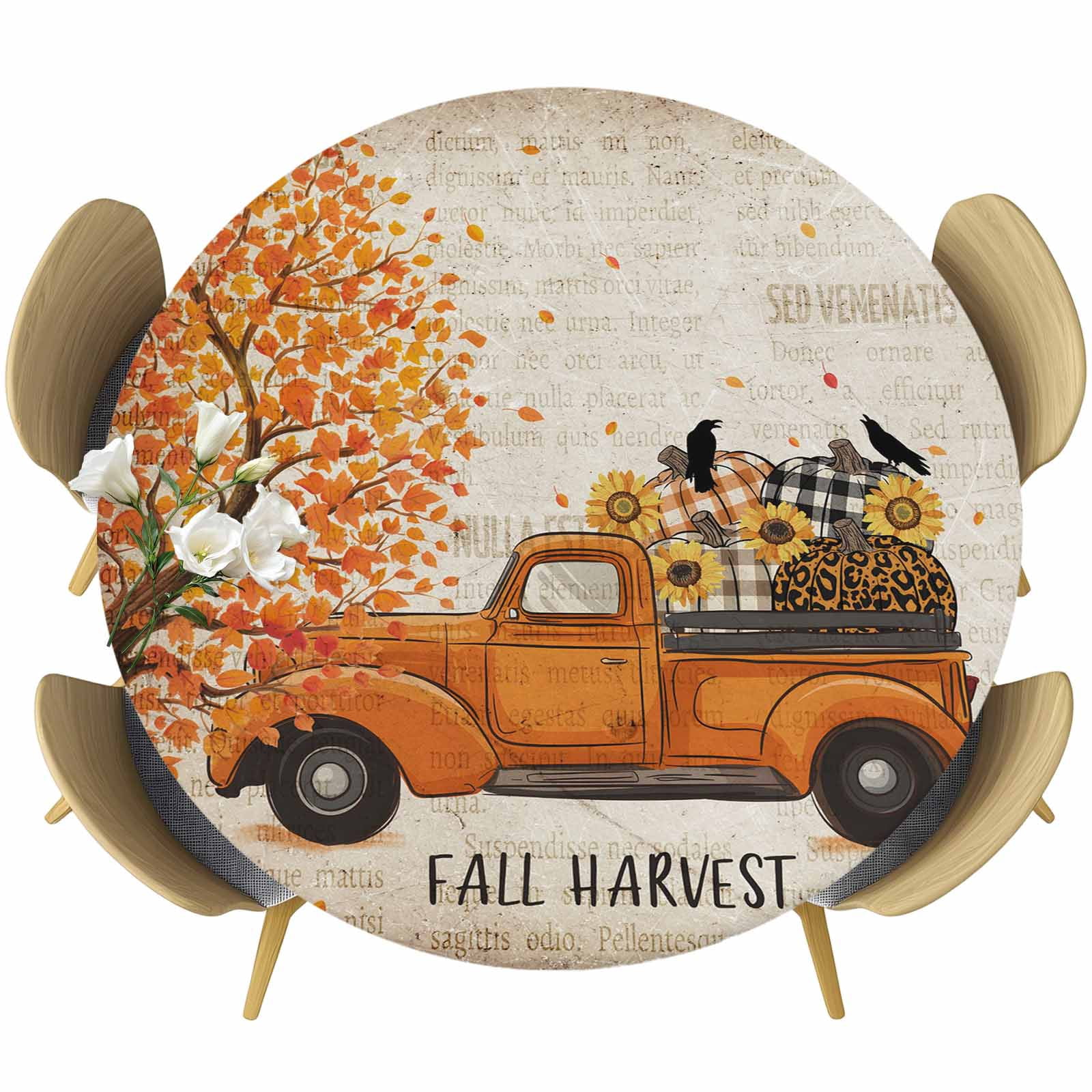 Fall Maple Leaves Round Tablecloth, Fitted Table Cover with Elastic for ...