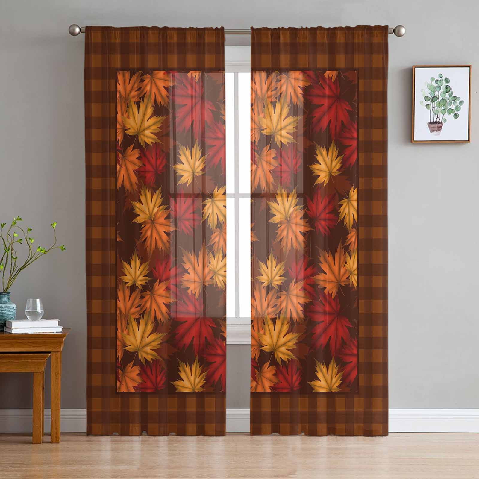 Fall Maple Leaves Sheer Curtains 84 Inches Long 2 Panels Set, Window ...