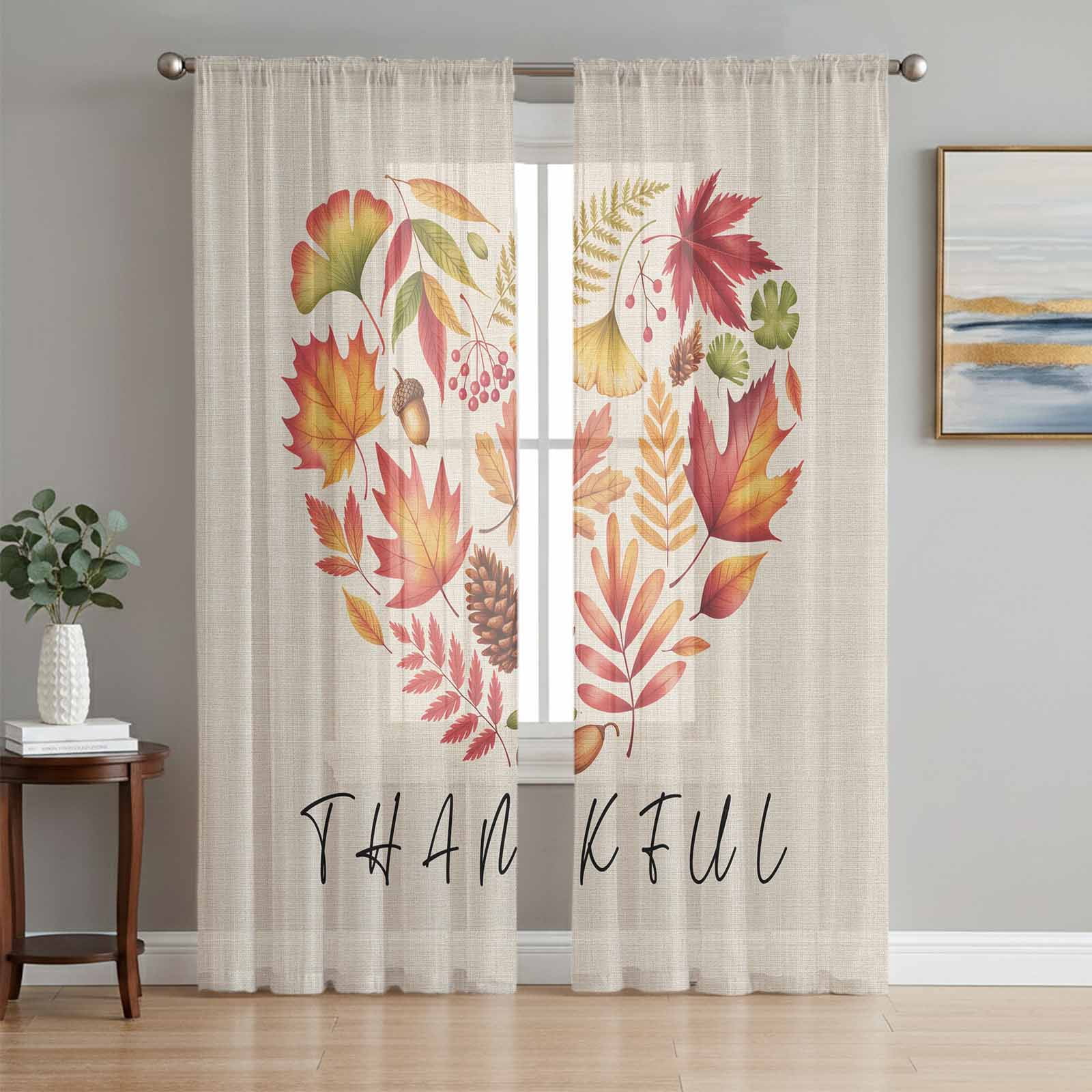 Fall Maple Leaves Sheer Curtains 96 Inch Length 2 Panels Set Window ...