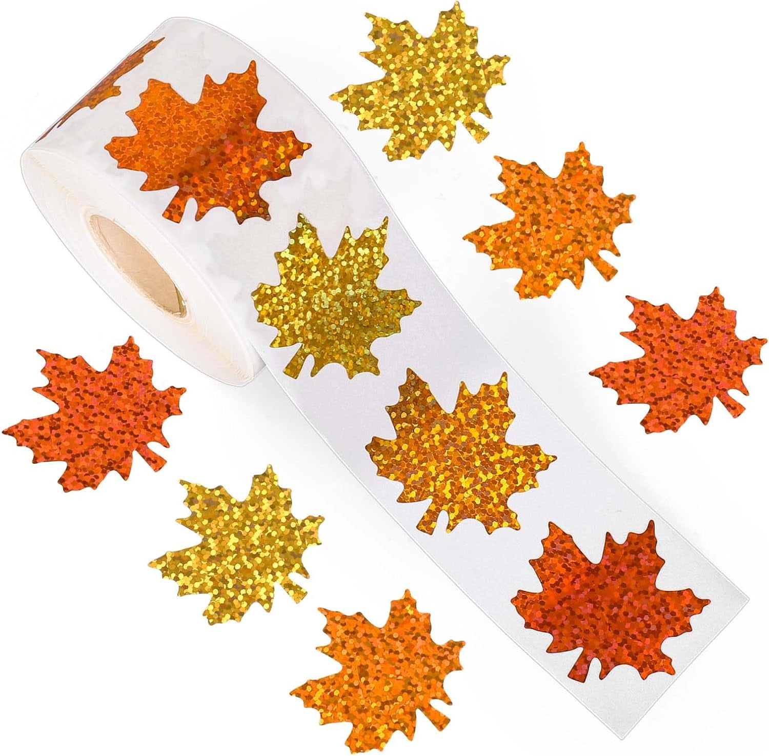Fall Maple Leaves Stickers Roll Glitter Maple Leaves Paper Decals 3 ...