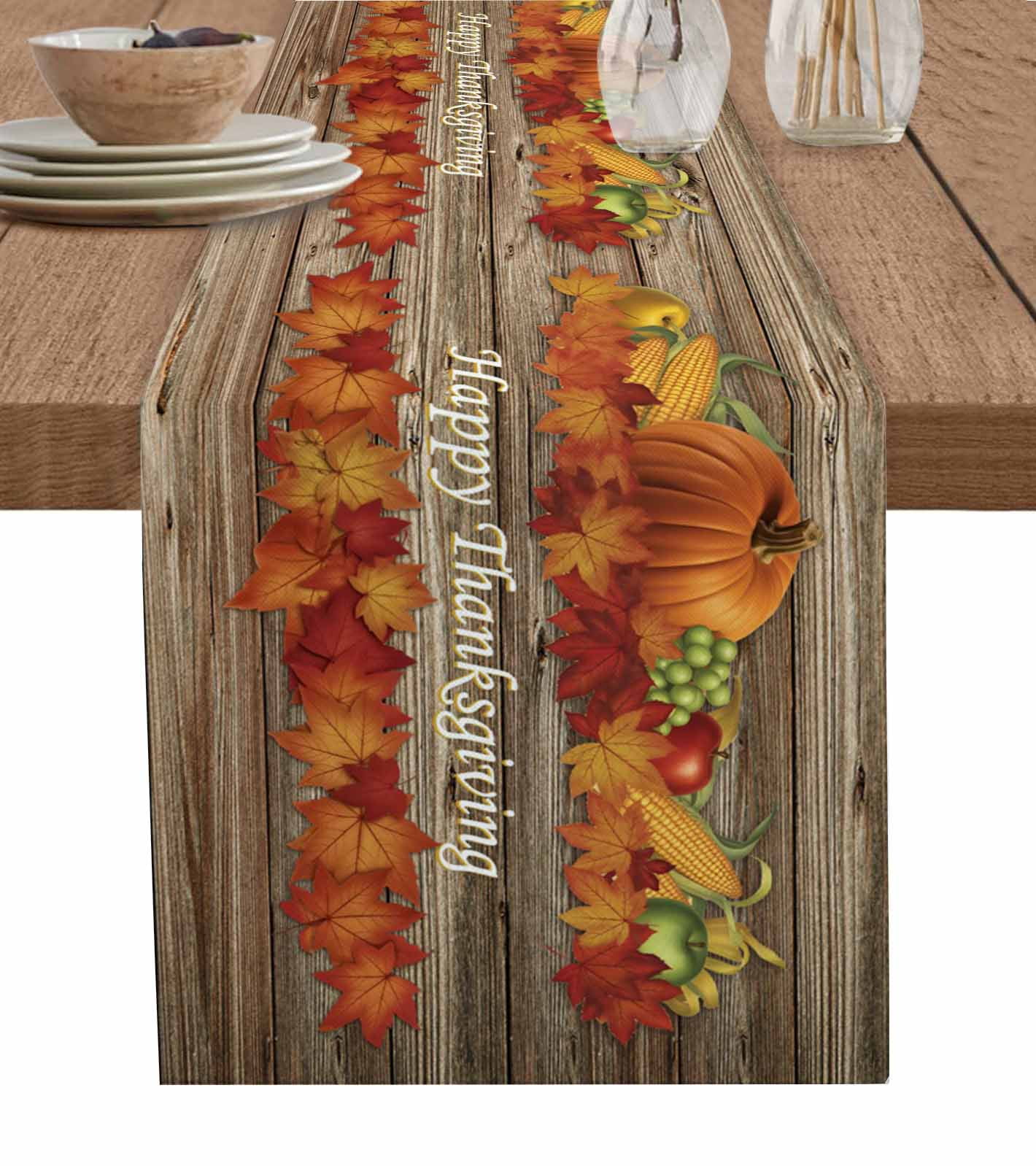 Fall Maple Leaves Table Runner 108 Inches, Thanksgiving Pumpkins ...