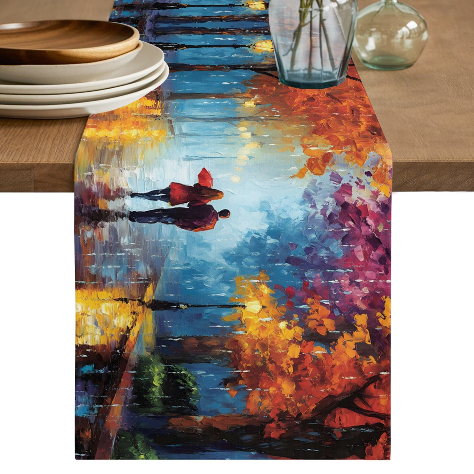 Fall Maple Leaves Table Runner 70 Inches Long,Modern Oil Painting ...