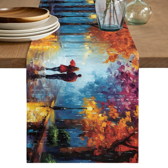 Fall Maple Leaves Table Runner 70 Inches Long,Modern Oil Painting ...