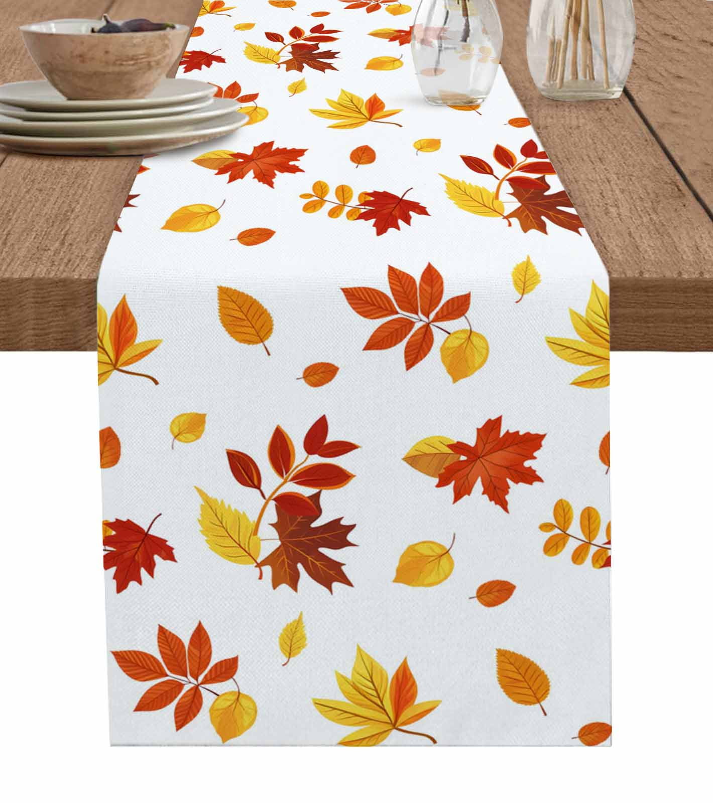Fall Maple Leaves Table Runner 72 Inches, Thanksgiving Botanical Autumn ...