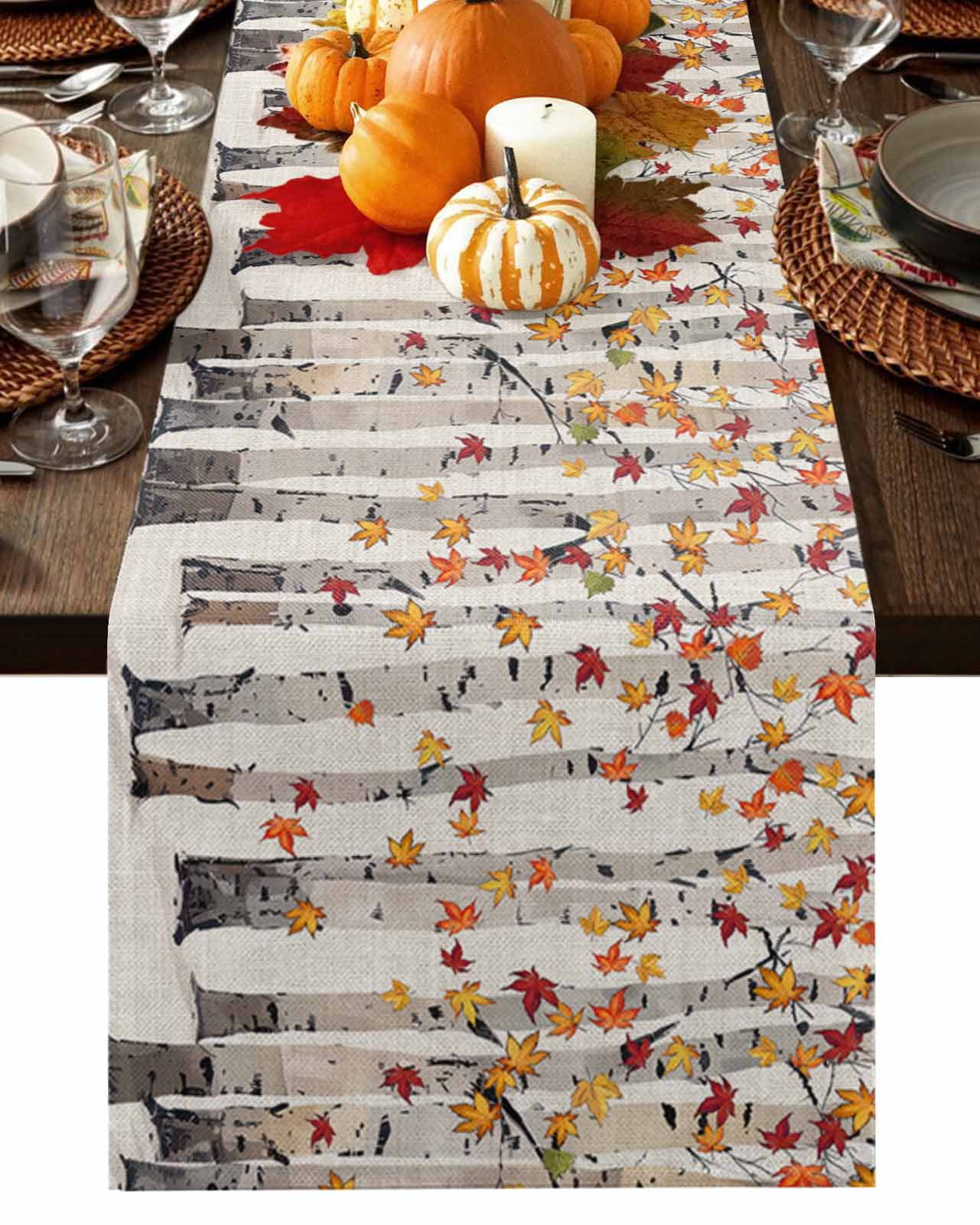 Fall Maple Leaves Table Runner-Cotton Linen- 120 Inch Holiday Dresser ...