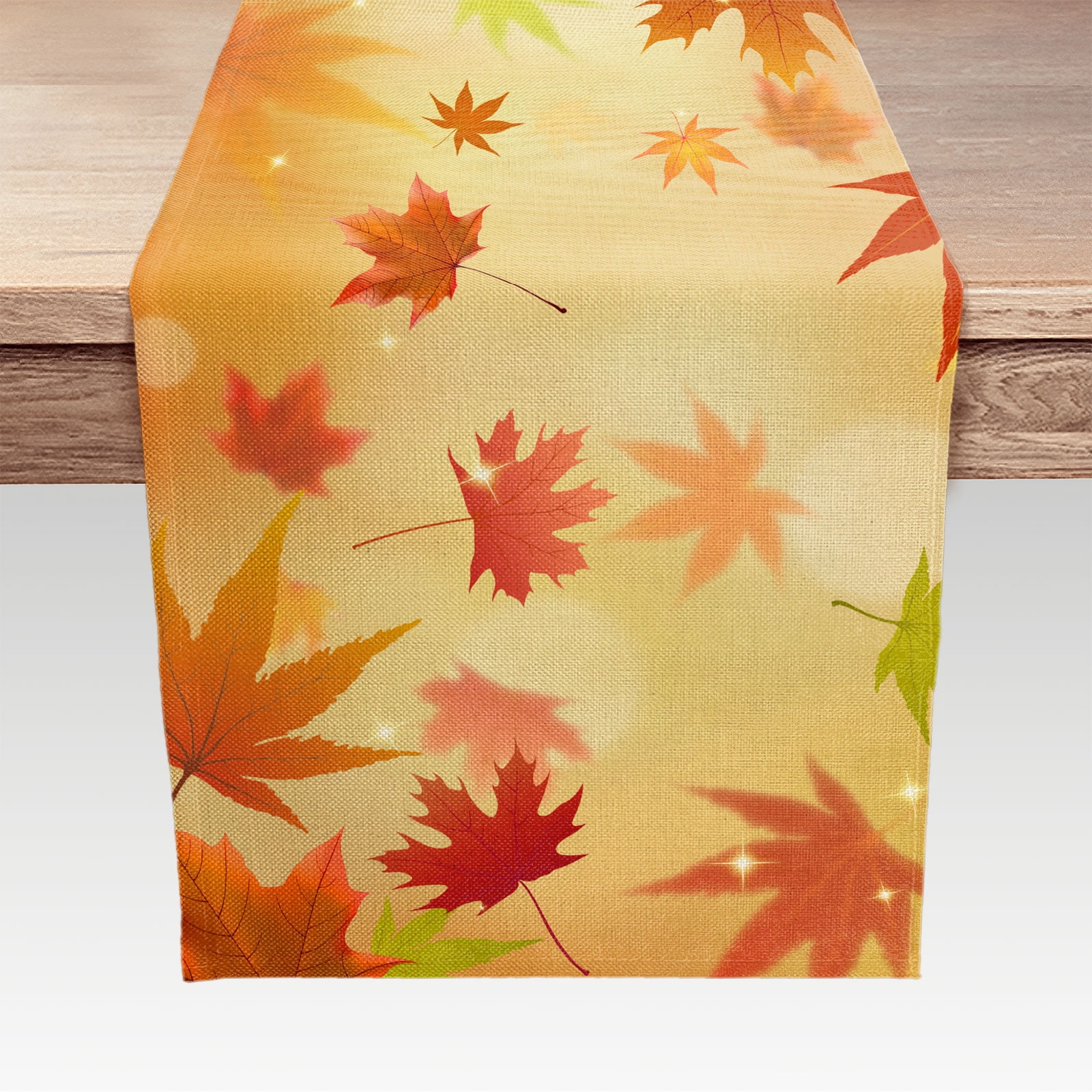 Fall Maple Leaves Table Runner, Linen Watercolor Plant Yellow Leaf ...