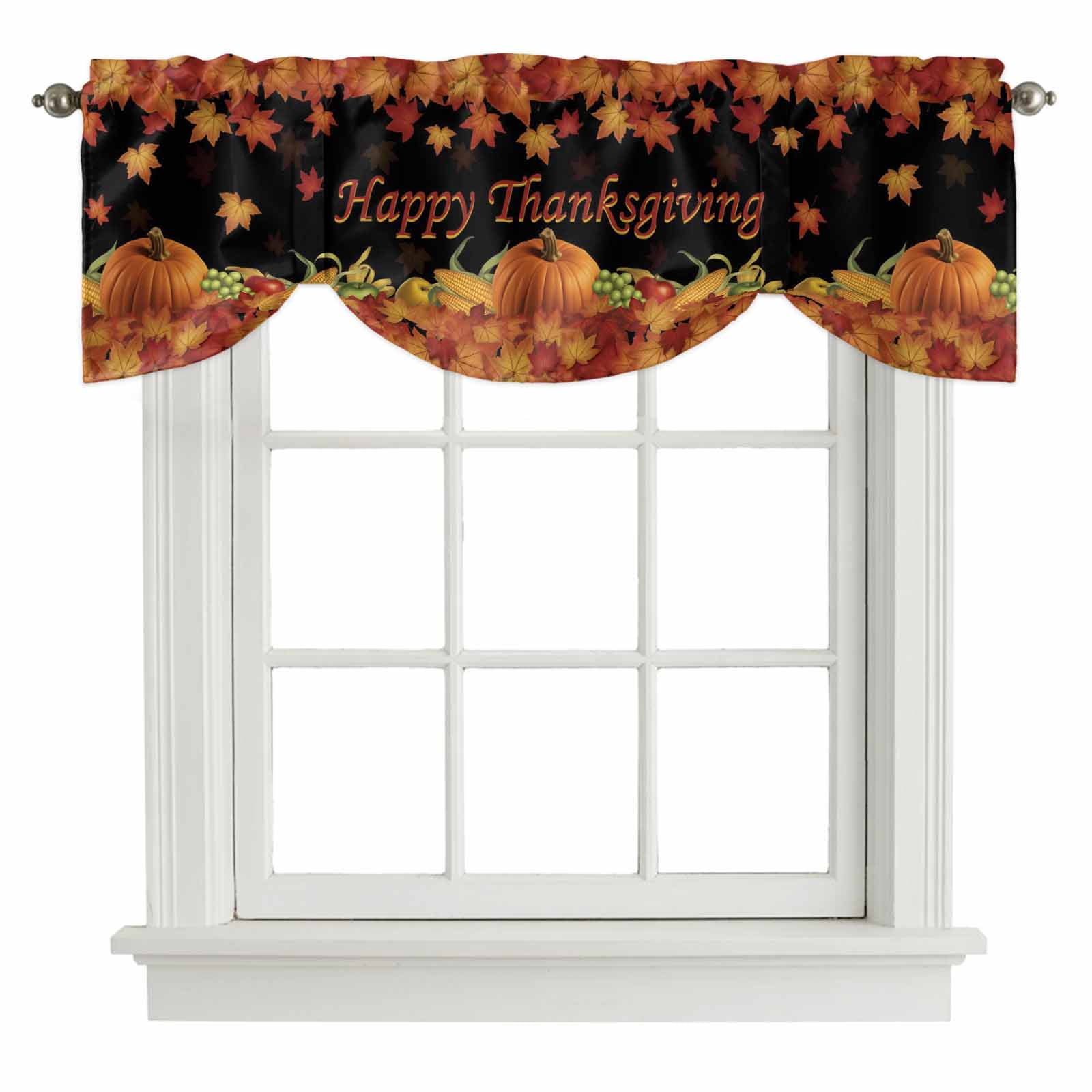 Fall Maple Leaves Tie Up Valance Curtains for Windows, Kitchen Curtains ...