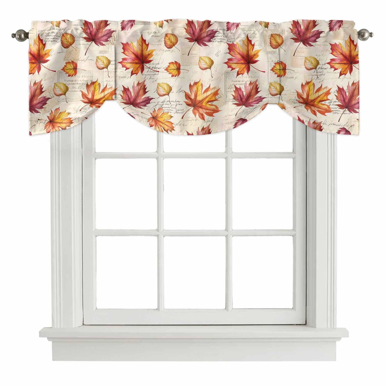 Fall Maple Leaves Tie Up Valance Curtains for Windows, Kitchen Curtains ...