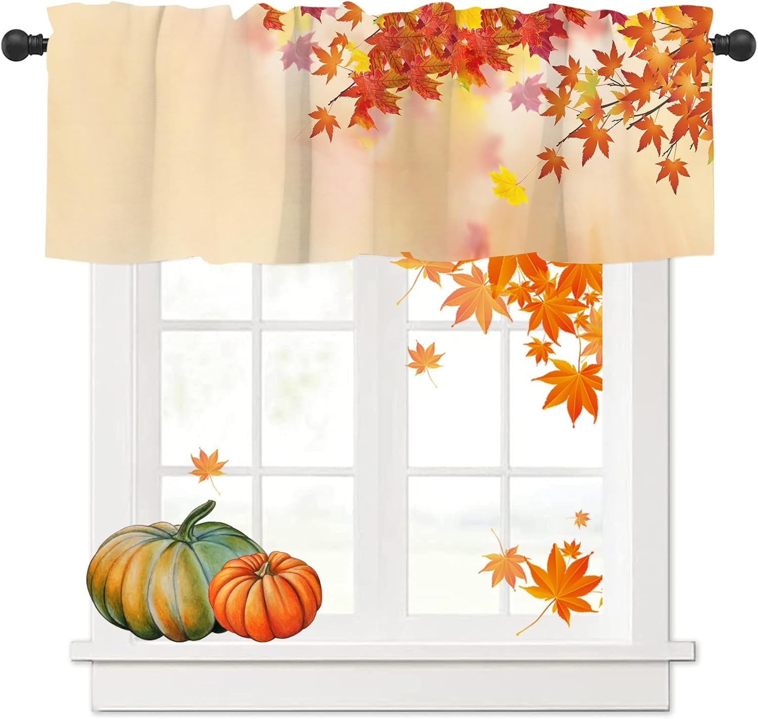 Fall Maple Leaves Window Valances Autumn Kitchen Short Curtains with ...