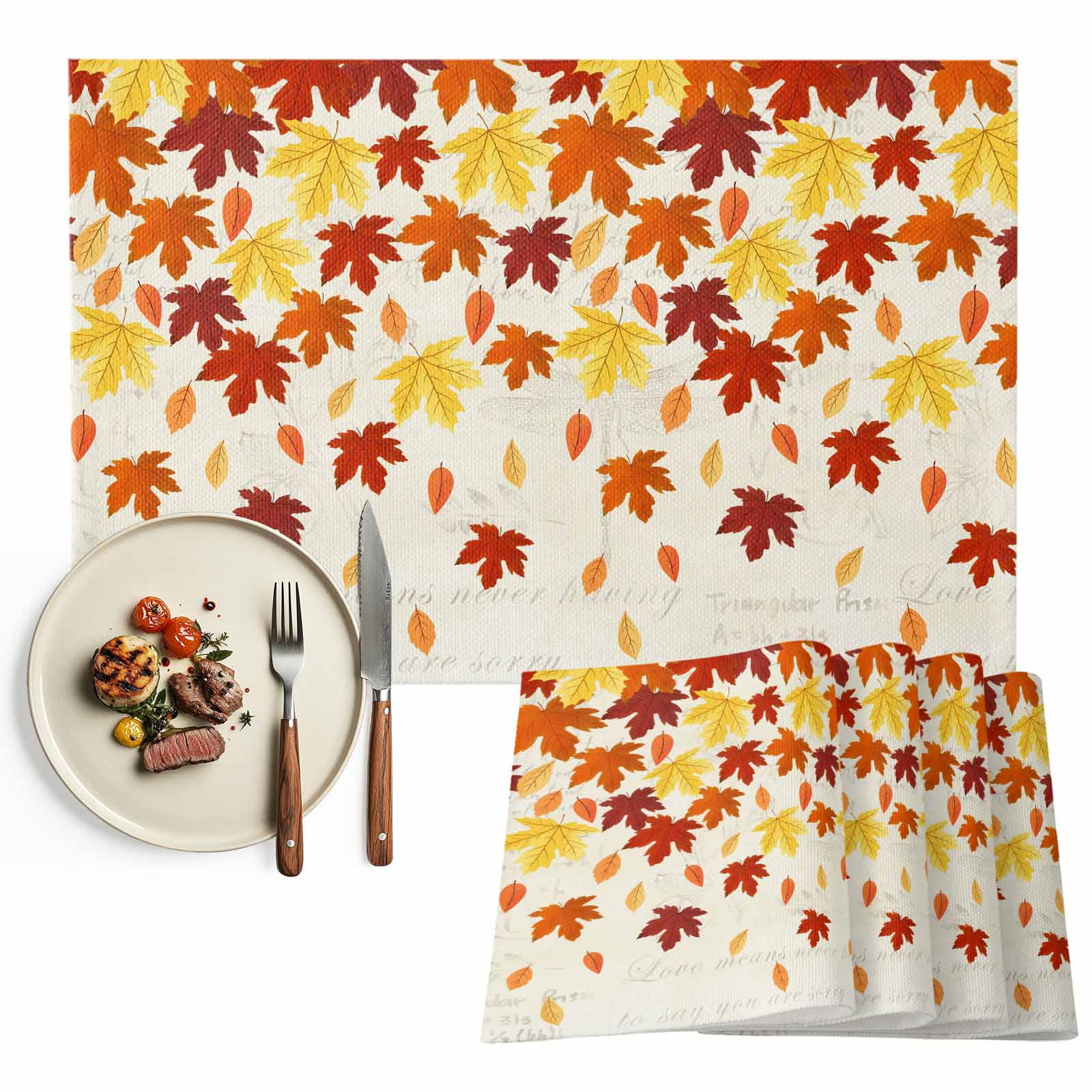 Fall Maple Placemats Set of 12 Leaf Thanksgiving Leaves Farmhouse Beige ...