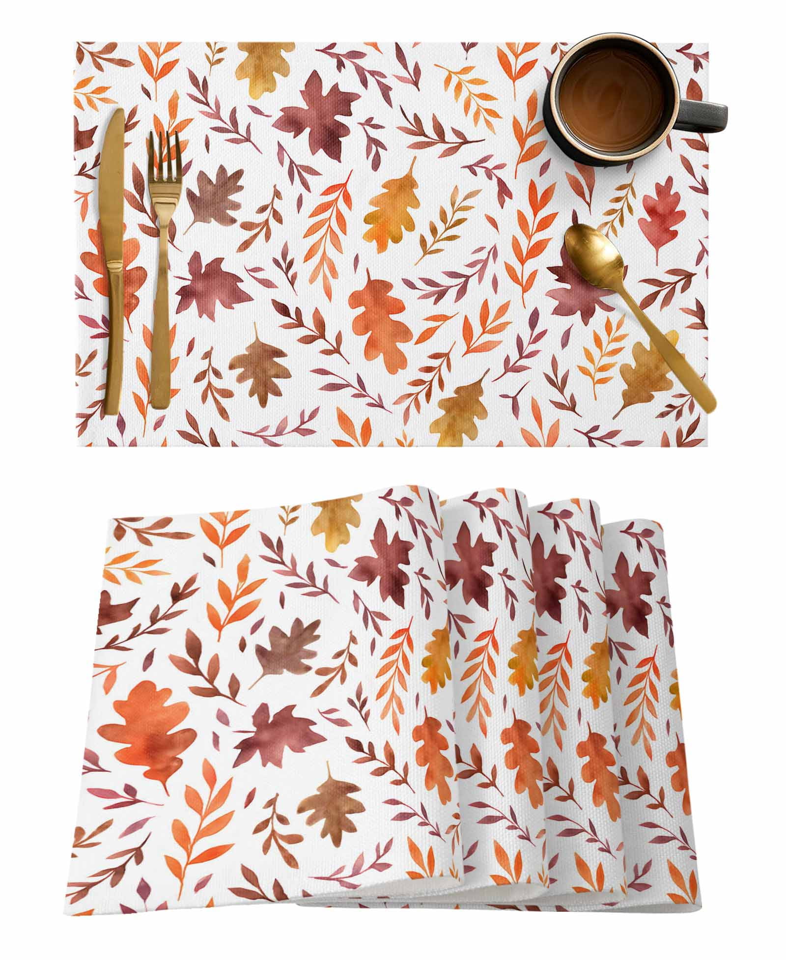 Fall Maple Placemats Set of 4 Leaves Thanksgiving Eucalyptus Leaves ...