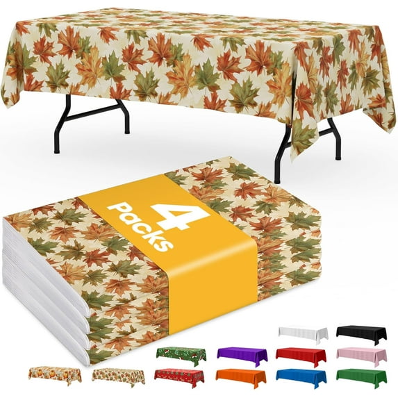 Fall Maple Plastic Table Cloth - 4 Pack 54" × 108" Rectangle Disposable ...