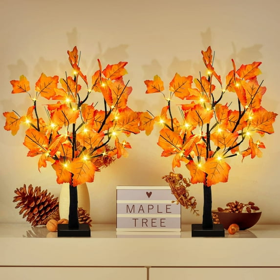 Fall Maple Tree Light Battery USB Powered Artificial Pumpkin Pinecone ...