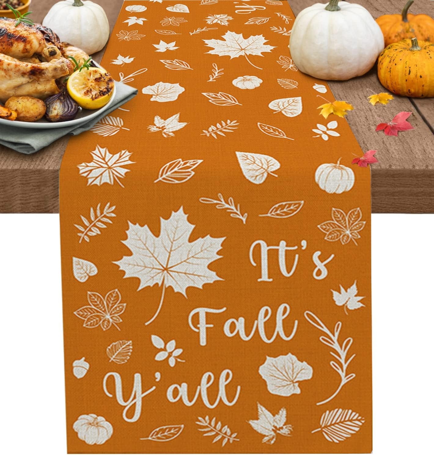 Fall Maples Thanksgiving Table Runner-Cotton Linen 108 Inch Holiday ...