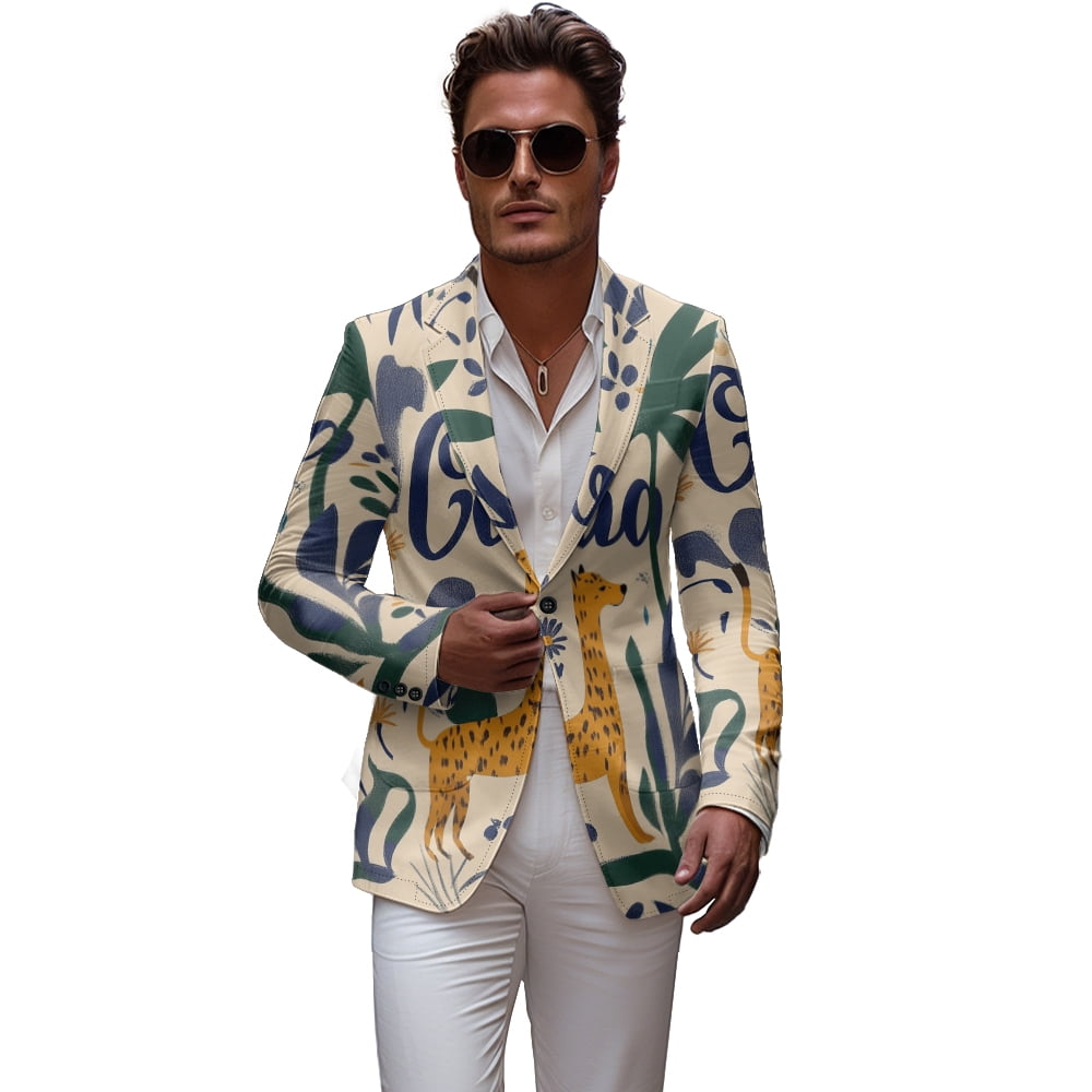 Fall Men's Suit Single Button Closed Barge Lapel Slim Fit Jacket ...