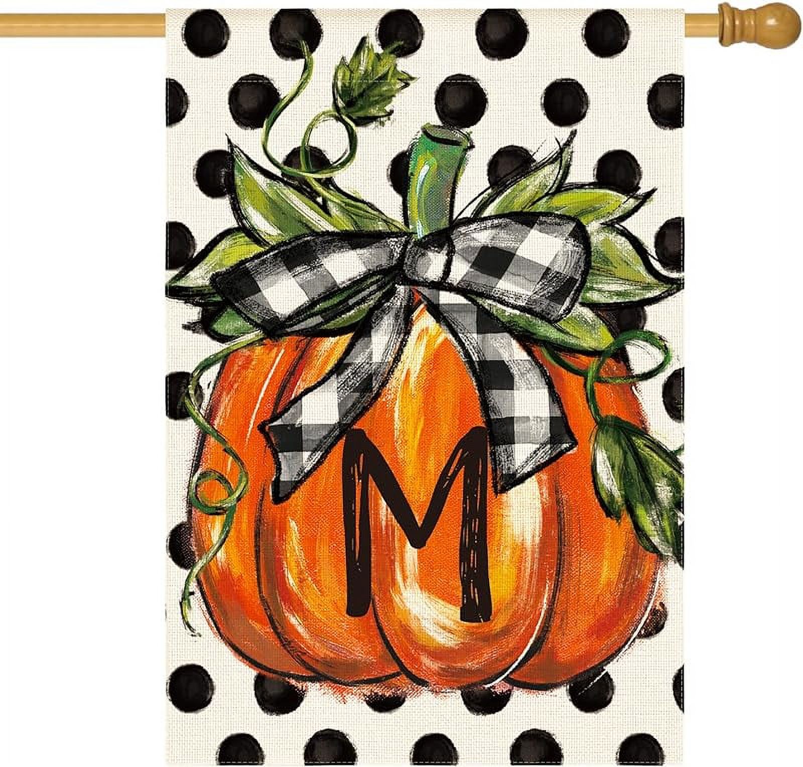 Fall Monogram Letter B Garden Flag Polka Dot Pumpkin 12x18 Inch Double ...