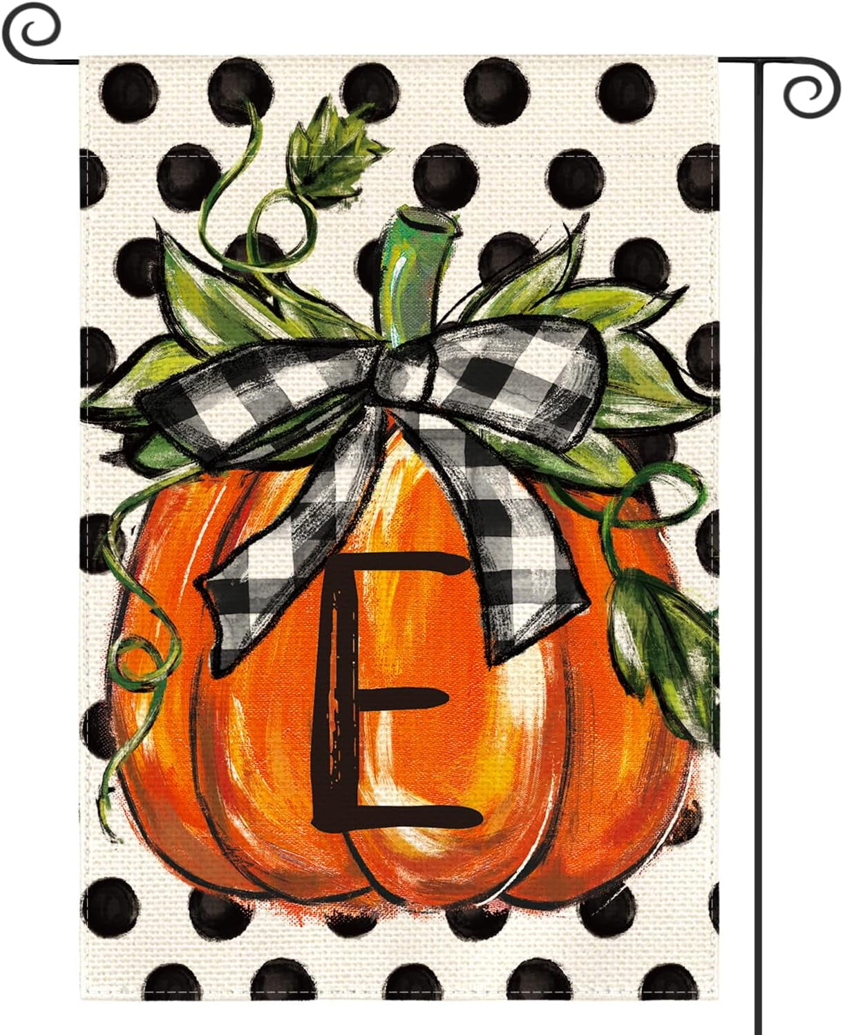 Fall Monogram Letter E Garden Flag Polka Dot Pumpkin 12x28 inch Double ...