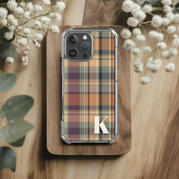 Fall Monogram Plaid Clear Holiday Phone Case for 17 16 15 14 13 12 11 ...