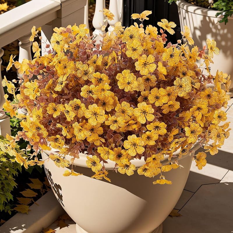 Fall Mums Artificial Flowers for Outdoors Potted, 12 Bundles Fake Fall ...