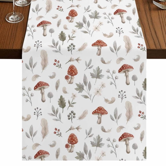 Fall Mushroom Burlap Cotton Table Runner 16x72 Inches Long, Dark ...