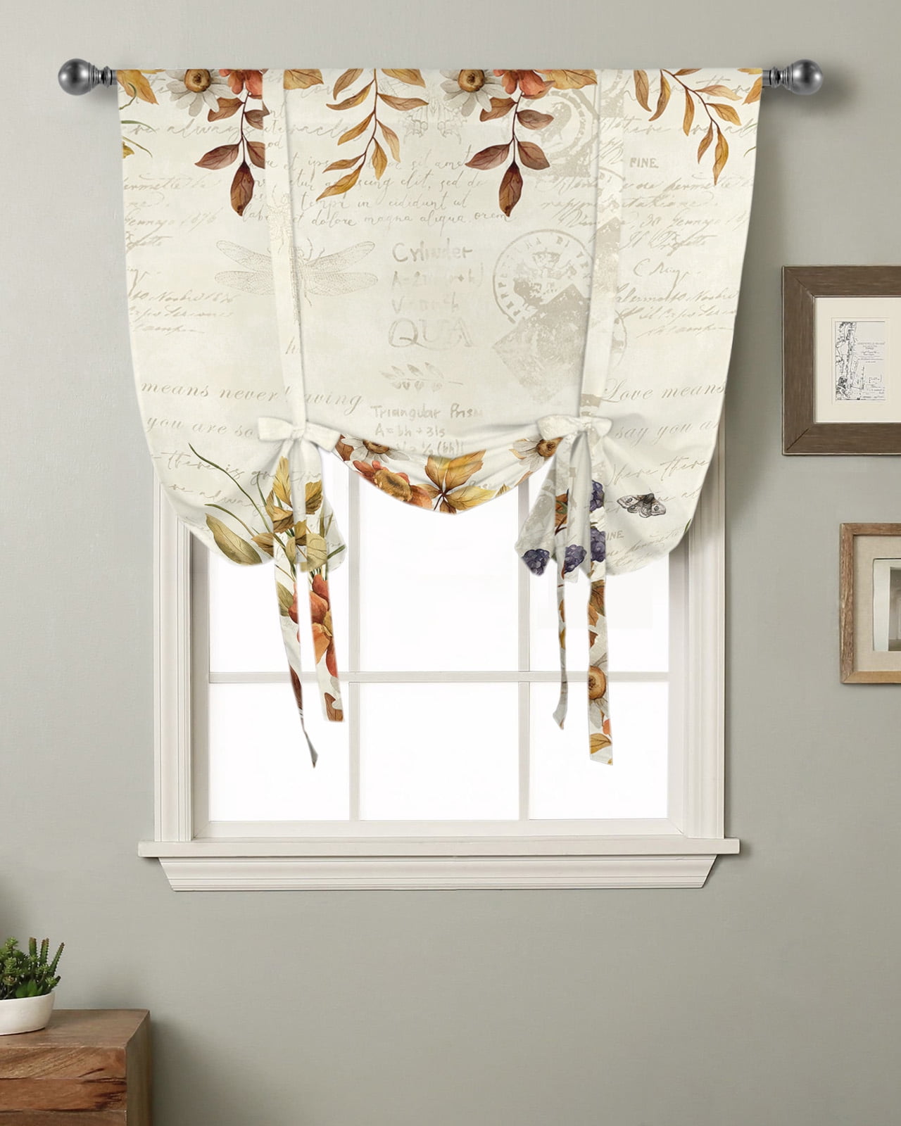 Fall Mushroom Flower Butterfly Dragonfly Kitchen Short Window Curtain ...