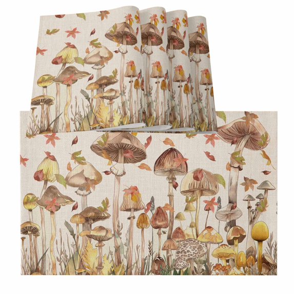 Fall Mushroom Placemats for Dinning Table Set of 4, Watercolor Maple ...