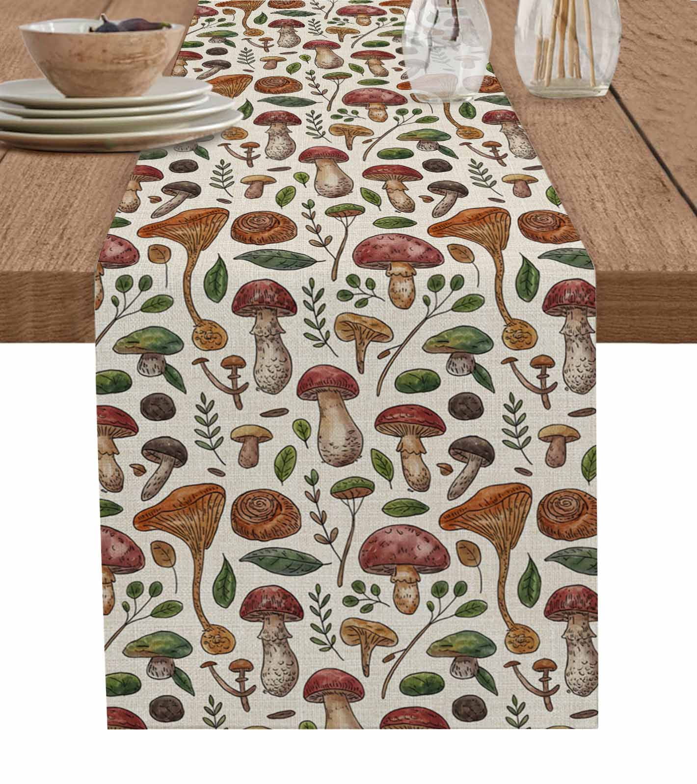 Fall Mushroom Table Runner 72 Inches, Farmhouse Country Botanical ...