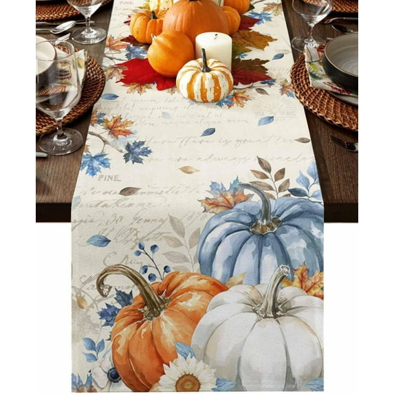Fall Navy Blue Pumpkins Table Runner - 60 Inch Long, Thanksgiving Maple ...