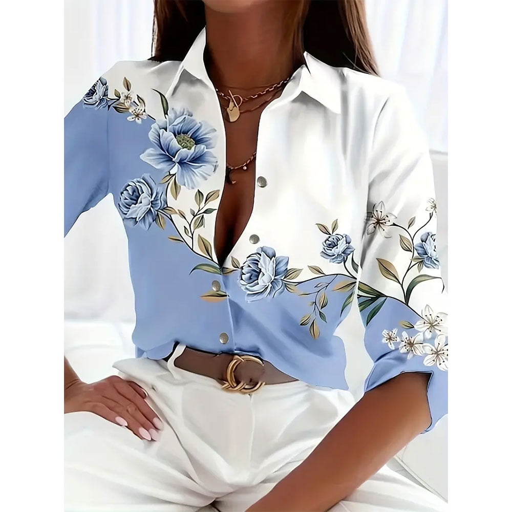 Fall New Butterfly Print Long Sleeve Shirt Colorful Tops Women's Single ...