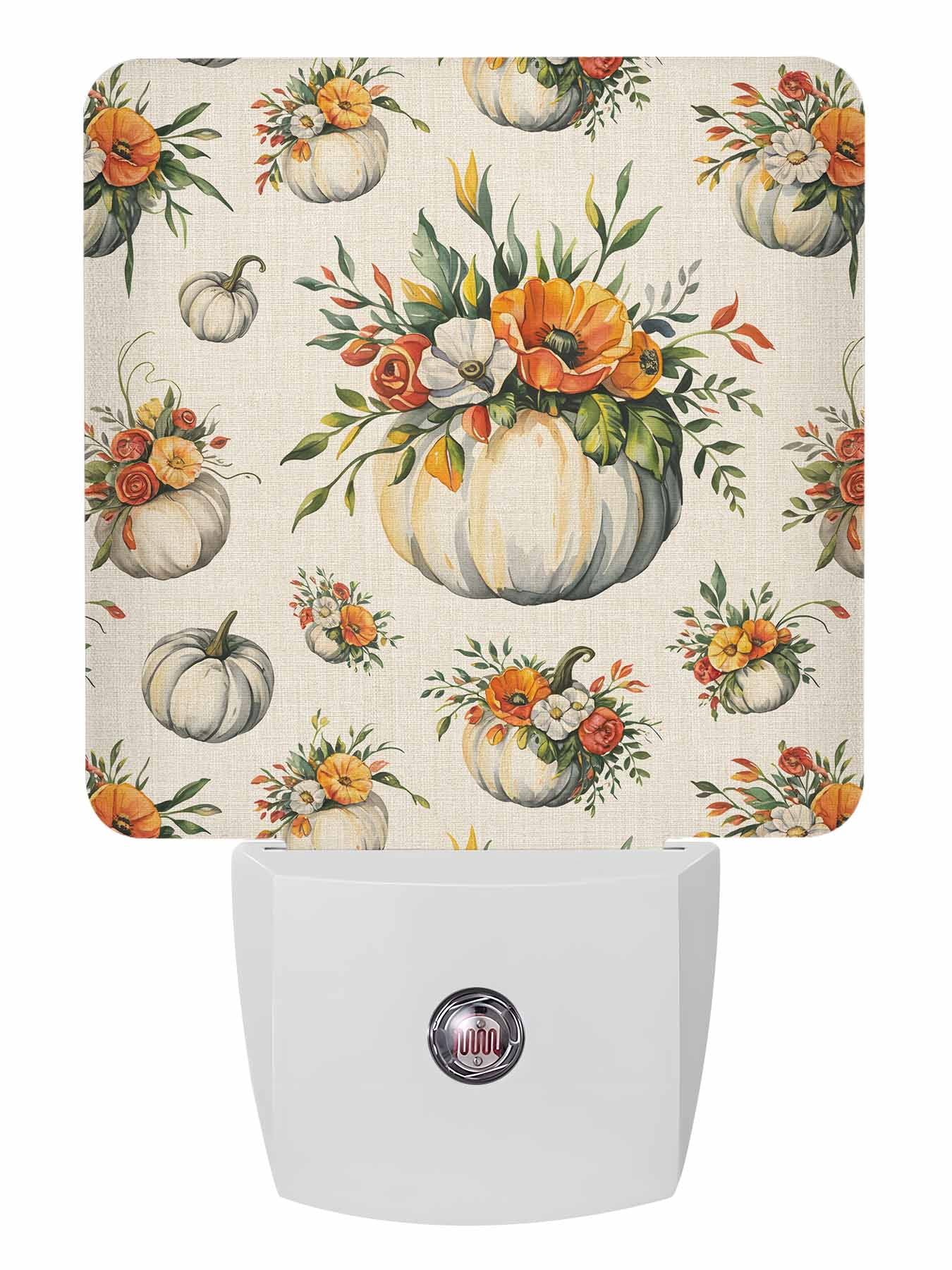 Fall Night Lights Auto Sensor Floral White Pumpkin Plug-in LED ...