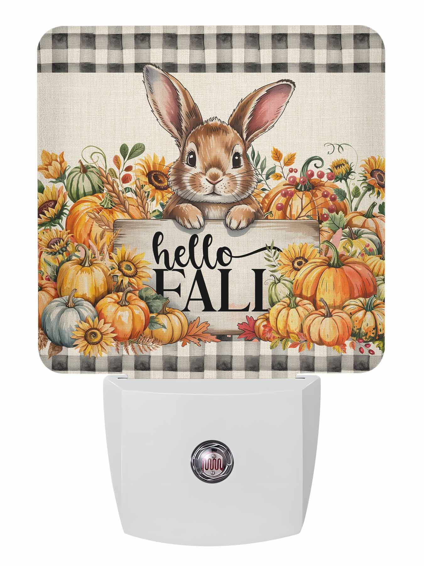 Fall Night Lights Auto Sensor Hello Fall Bunny Plug-in LED Nightlights ...