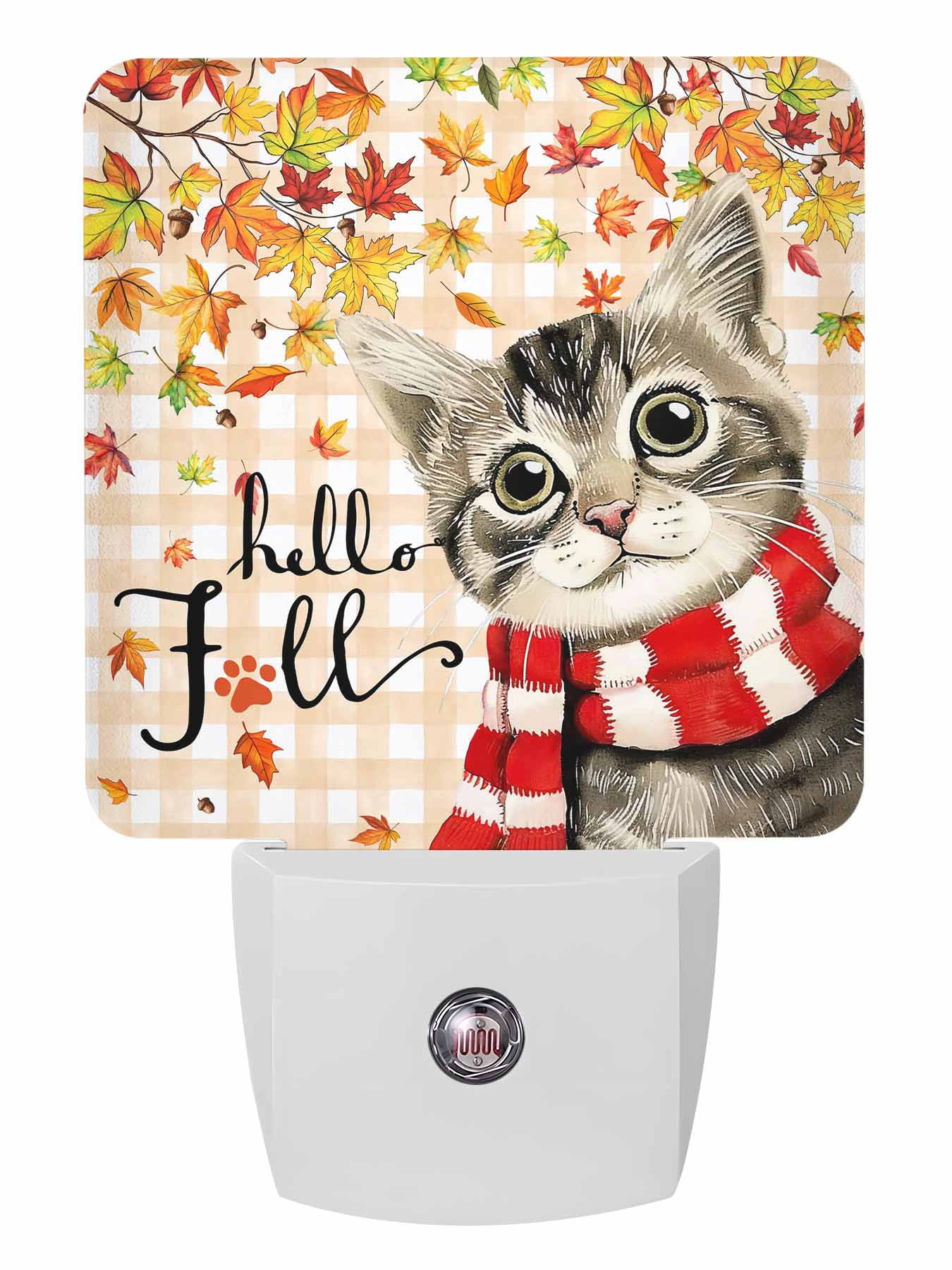 Fall Night Lights Auto Sensor Hello Fall Cat Plug-in LED Nightlights ...
