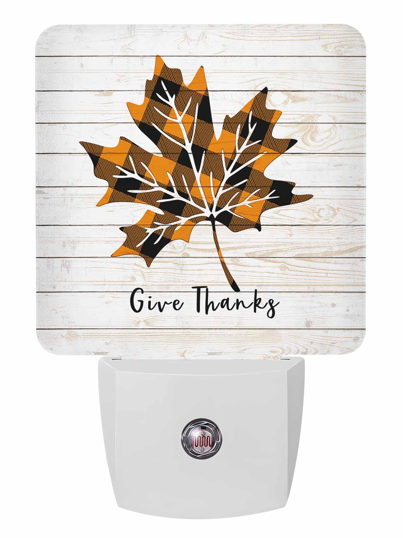 Fall Night Lights Auto Sensor Orange Plaid Maple Leaf Plug-in LED ...