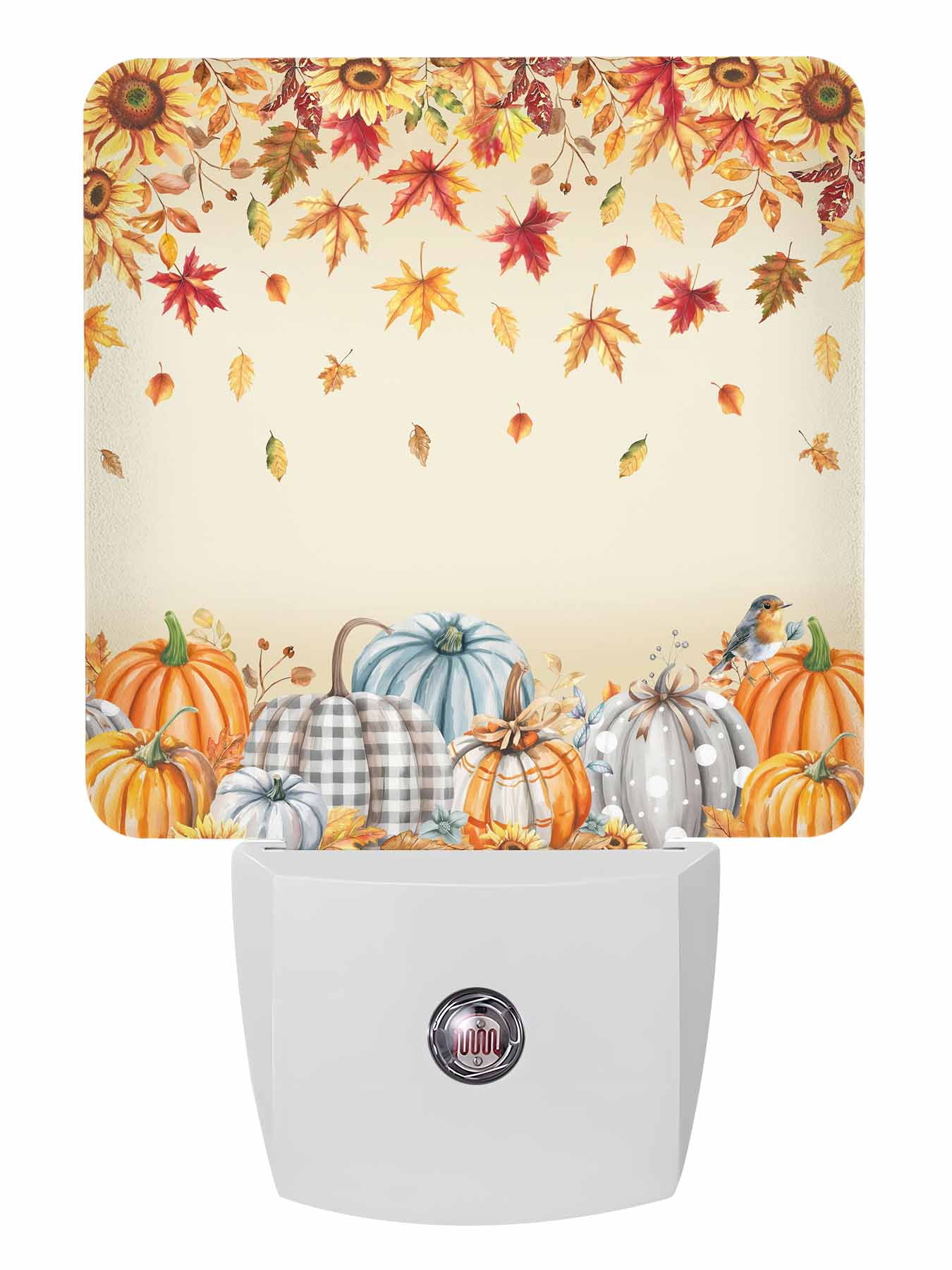 Fall Night Lights Auto Sensor Orange Plaid Pumpkin Plug-in LED ...