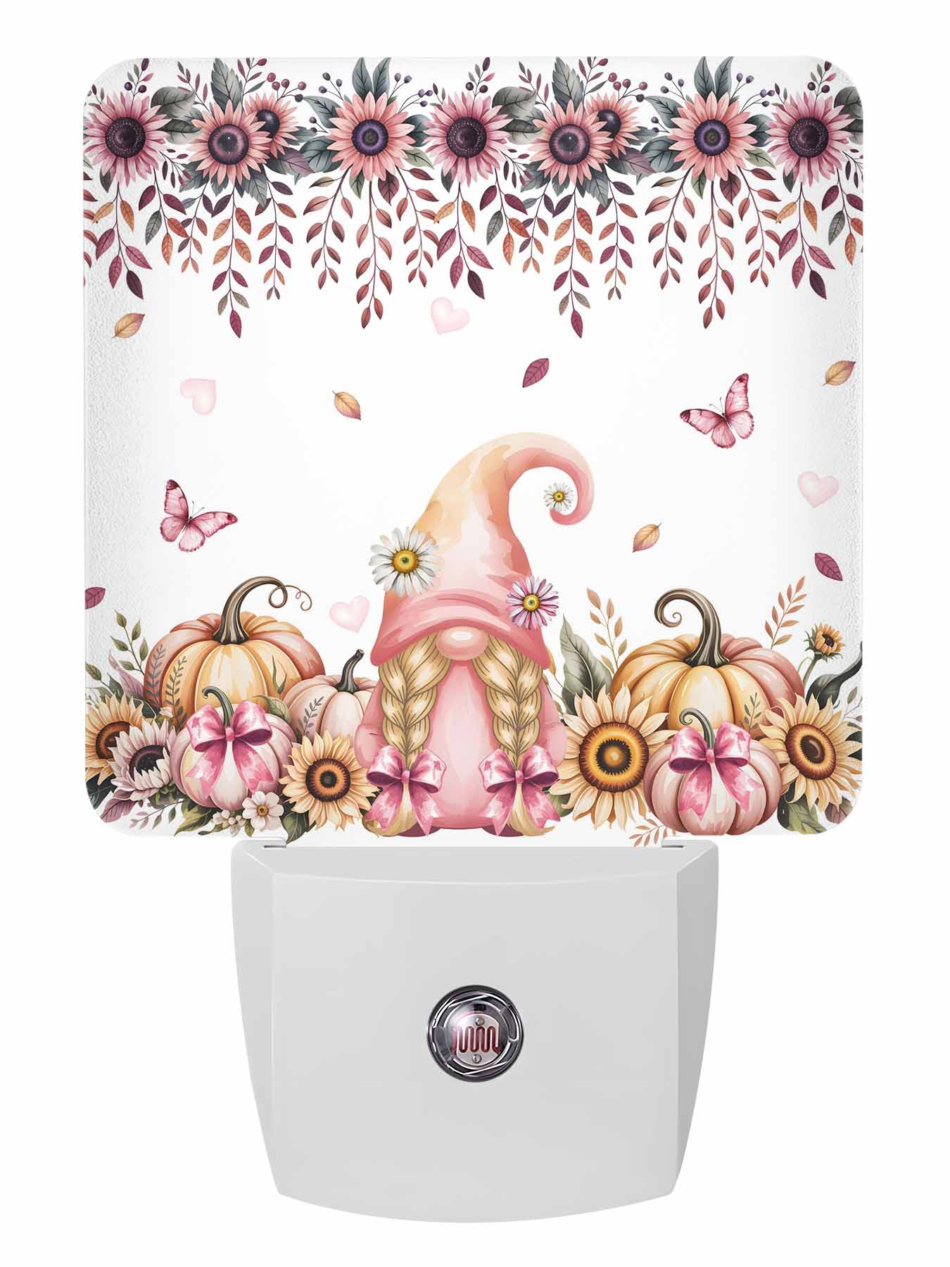 Fall Night Lights Auto Sensor Pink Bow Gnome Plug-in LED Nightlights ...