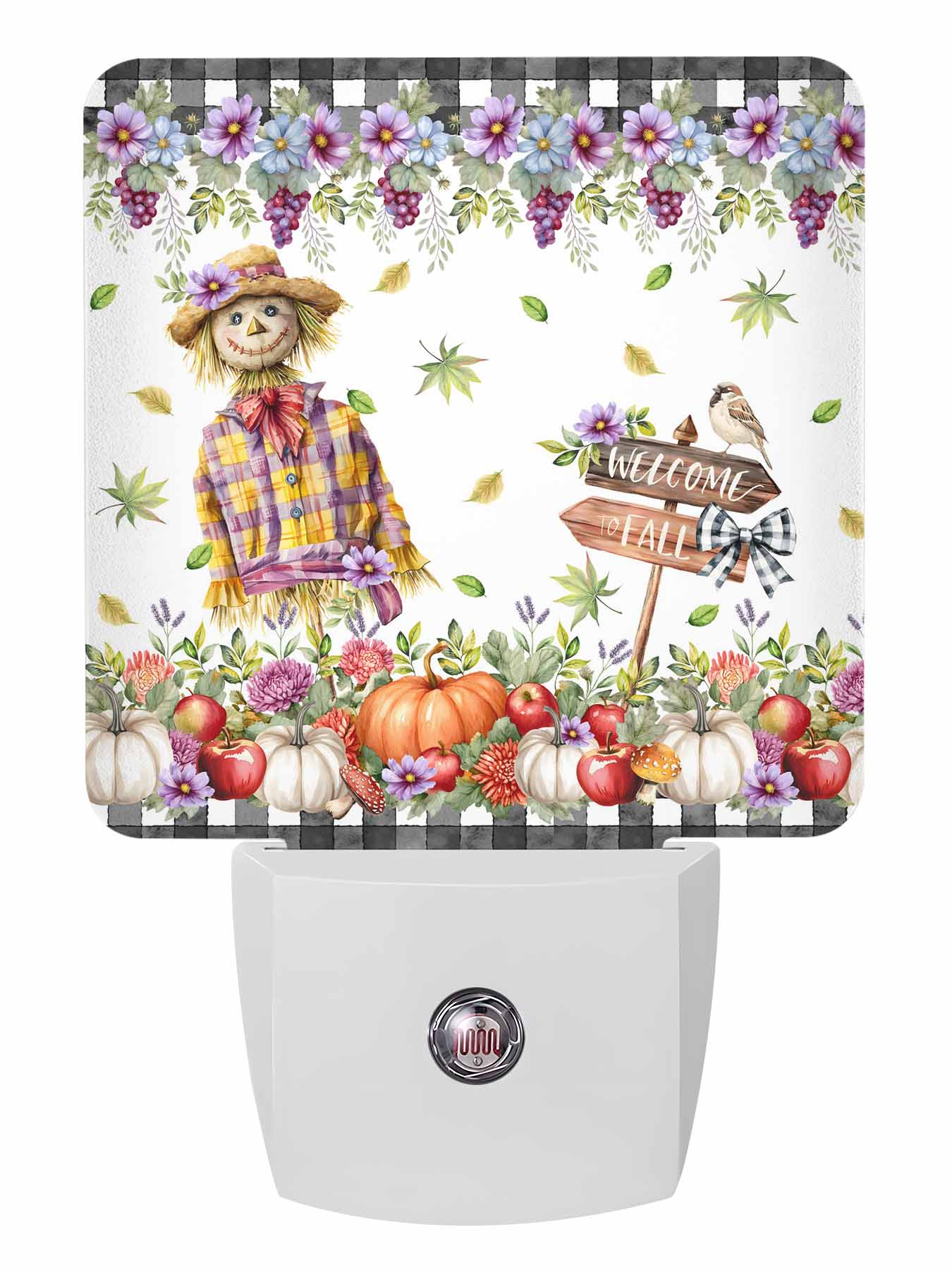 Fall Night Lights Auto Sensor Pumpkin Scarecrows Plug-in LED ...