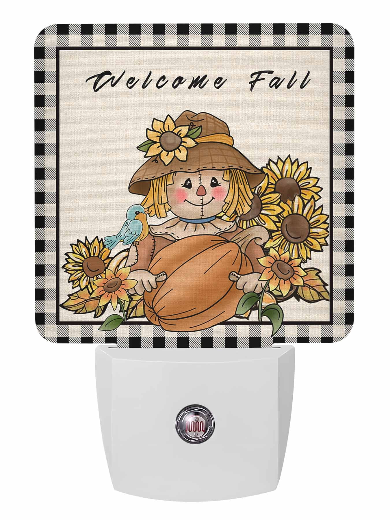 Fall Night Lights Auto Sensor Scarecrow Sunflower Pumpkin Plug-in LED ...