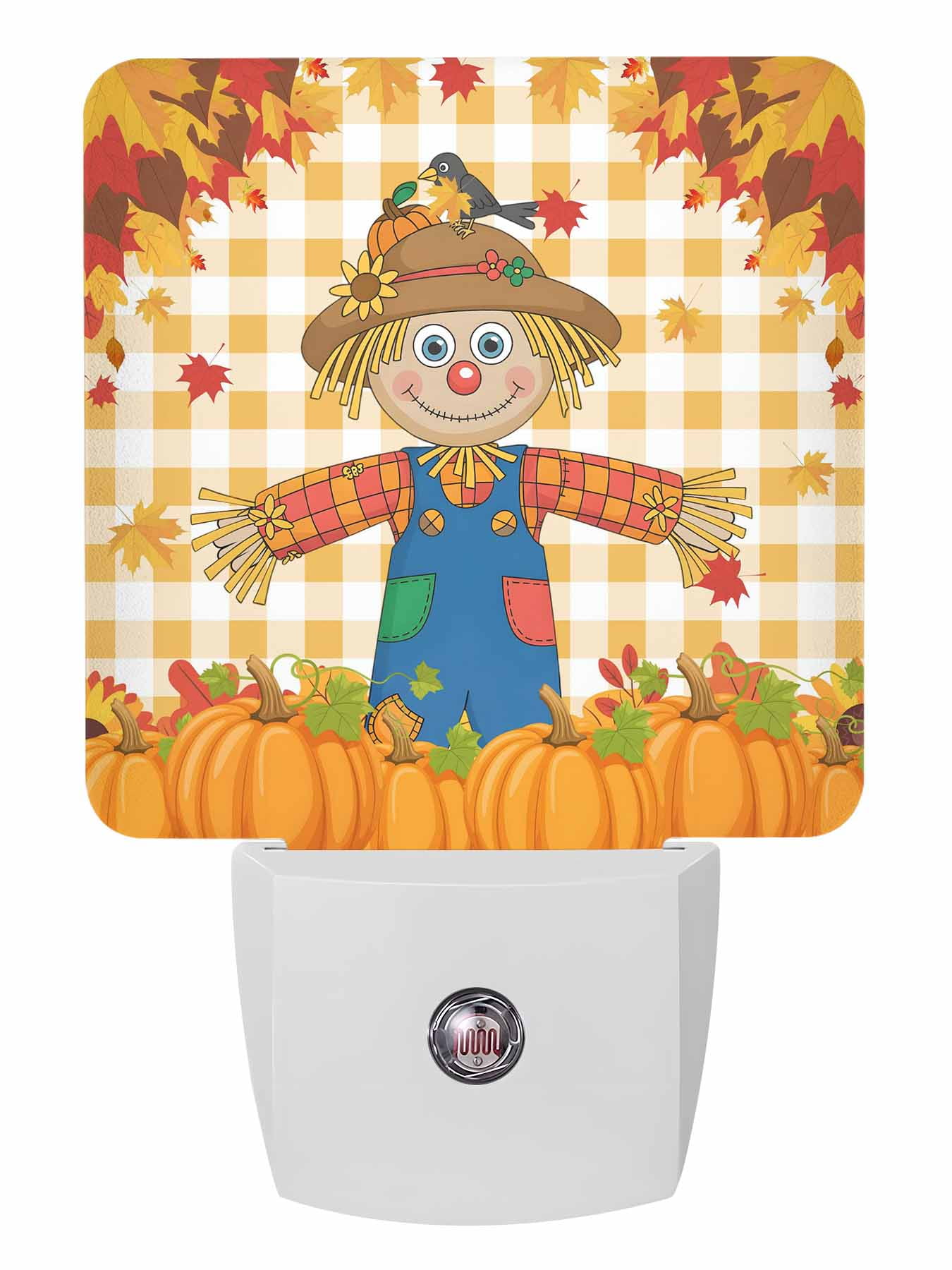 Fall Night Lights Auto Sensor Scarecrows Crow Pumpkin Plug-in LED ...