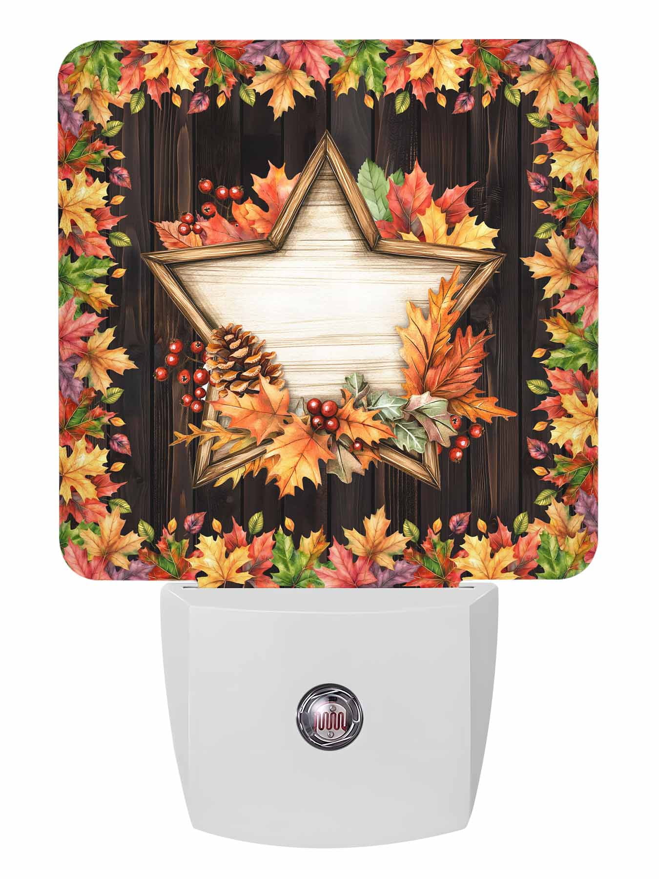 Fall Night Lights Auto Sensor Stars Maple Leaf Plug-in LED Nightlights ...